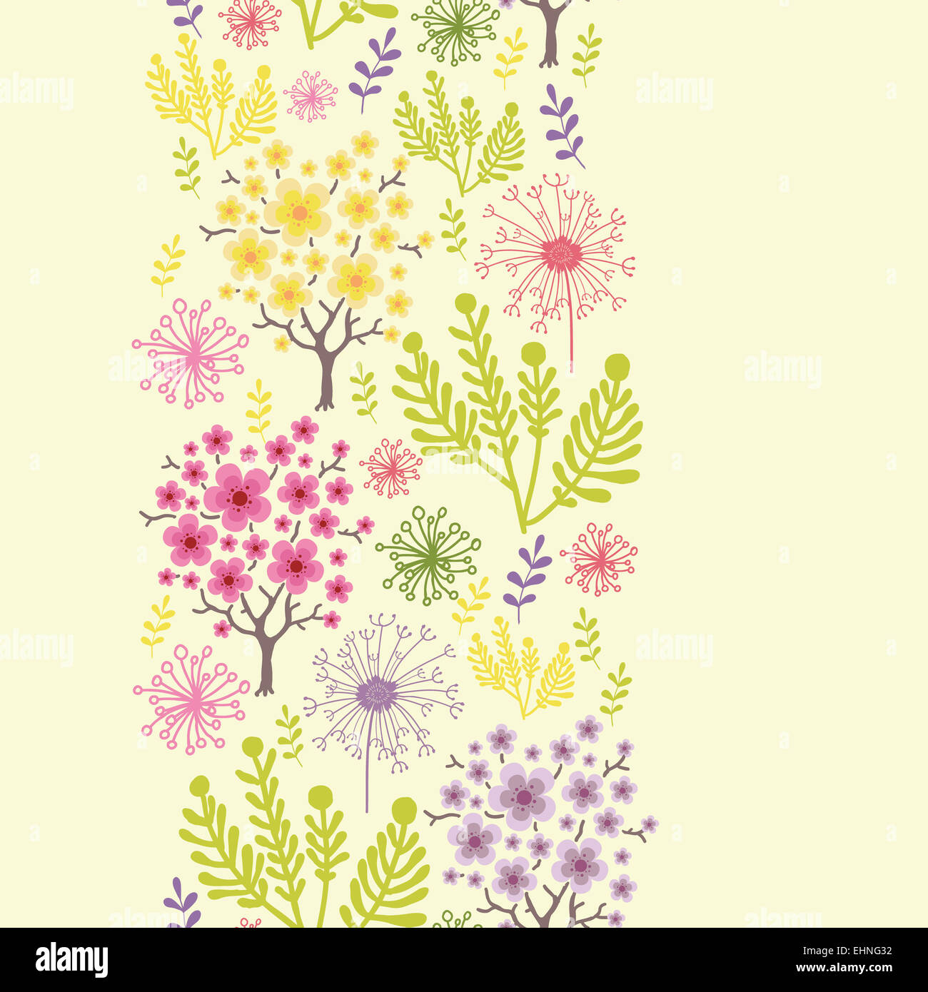 Blossoming trees vertical seamless pattern background border Stock ...
