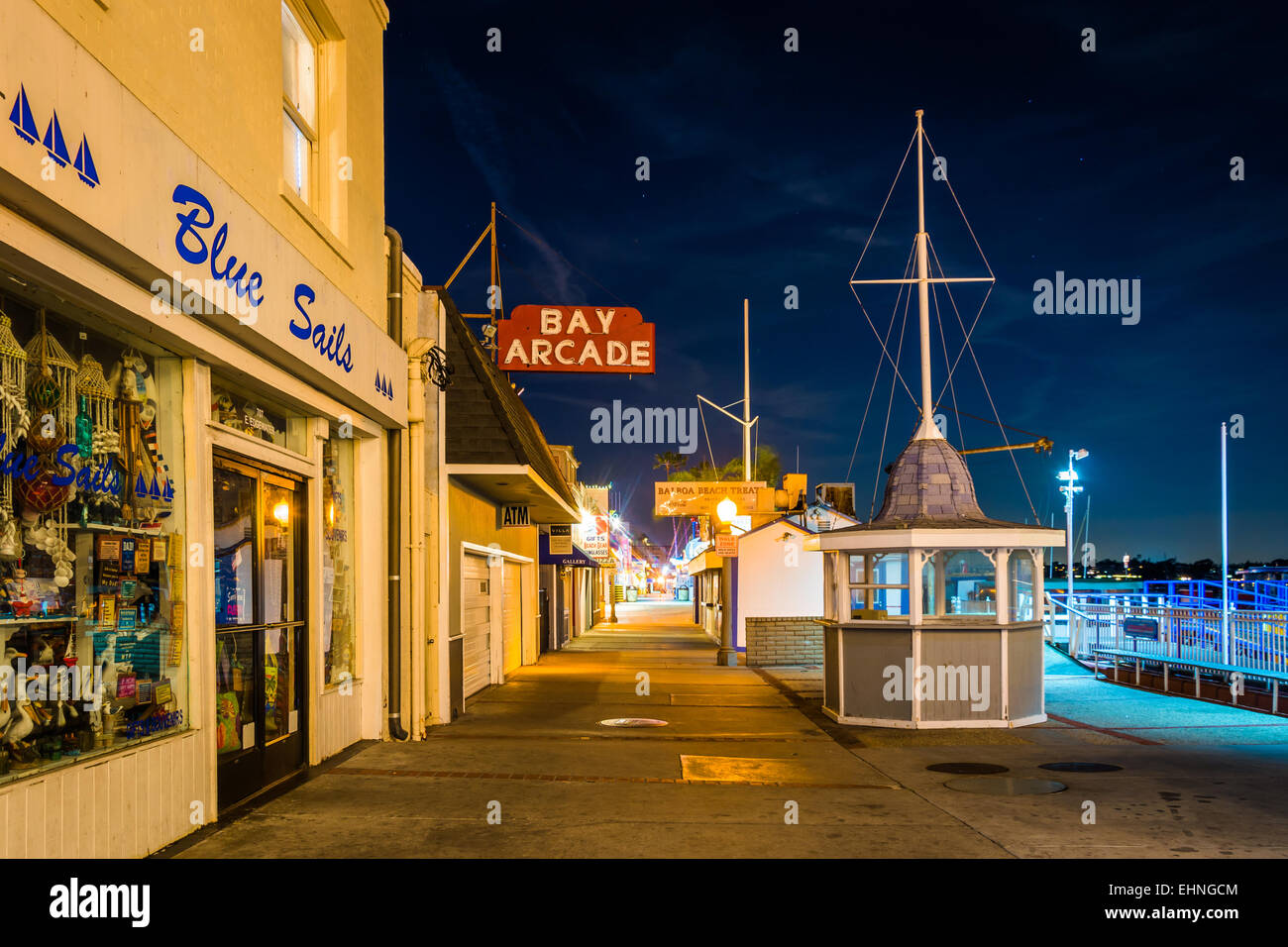 Businesses along the Balboa Waterfront in Newport Beach, California ...