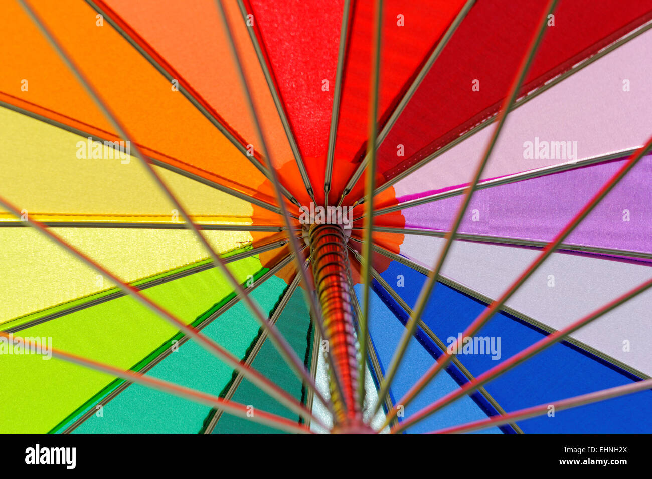rainbow colored umbrella close-up Stock Photo - Alamy