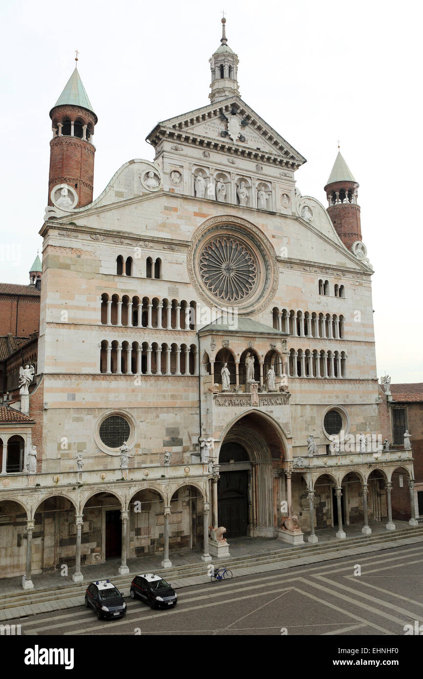 The facade of Cremona Cathedral in Cremona, Italy. The cathedral's ...