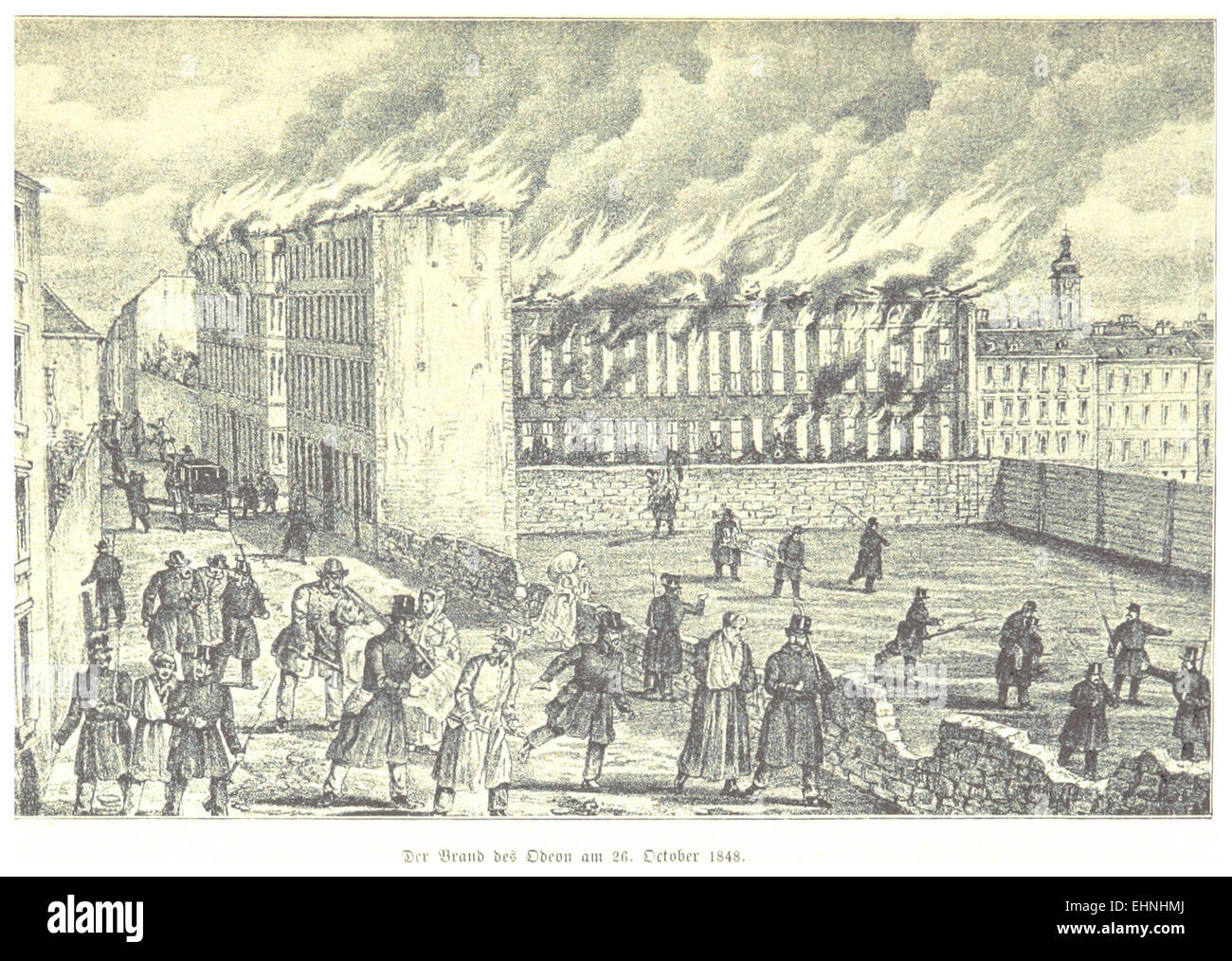 An 1898 illustration by Bach depicting the fire at the Odeon Theater on ...