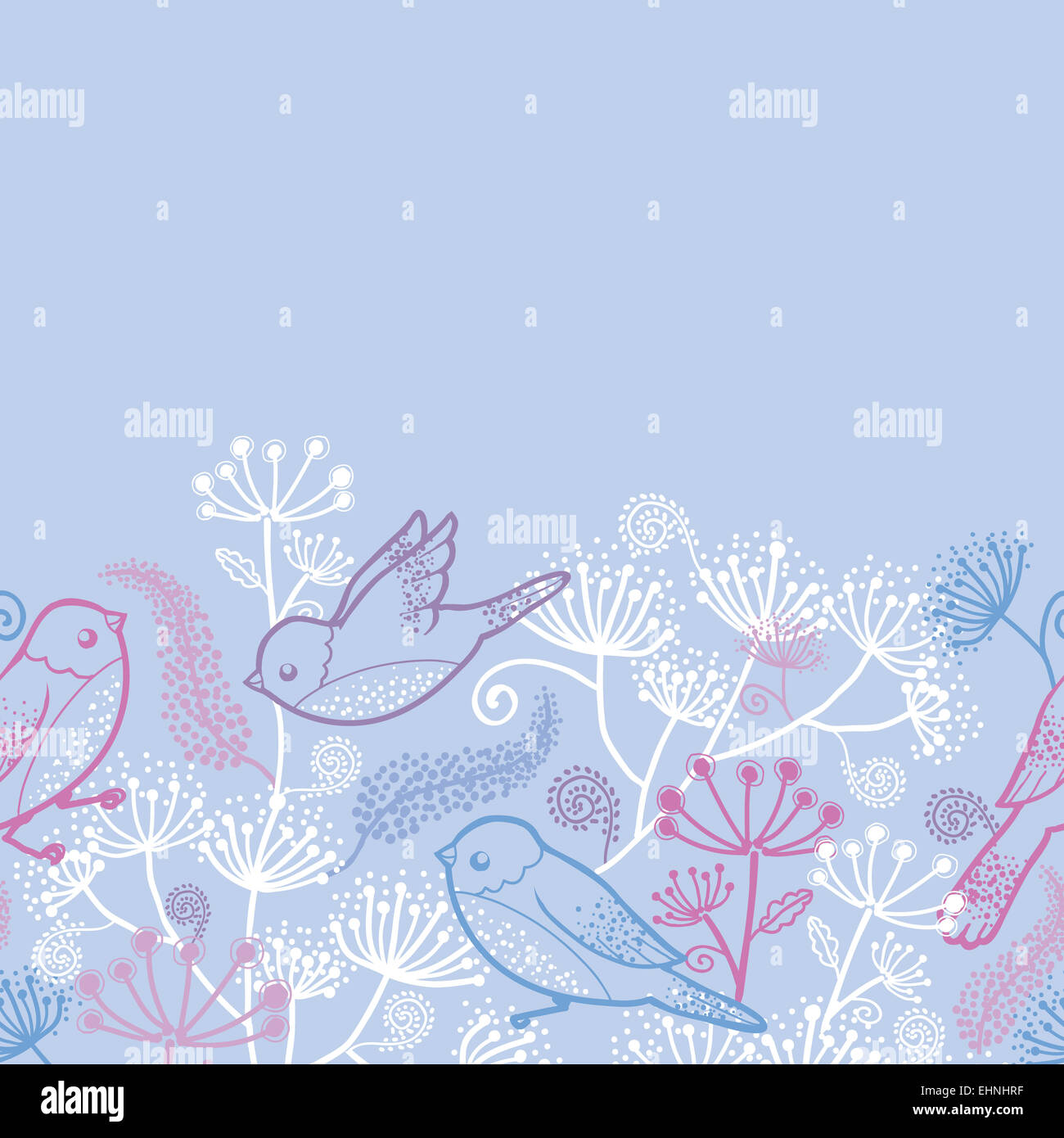 Pastel birds and flowers horizontal seamless pattern border Stock Photo ...
