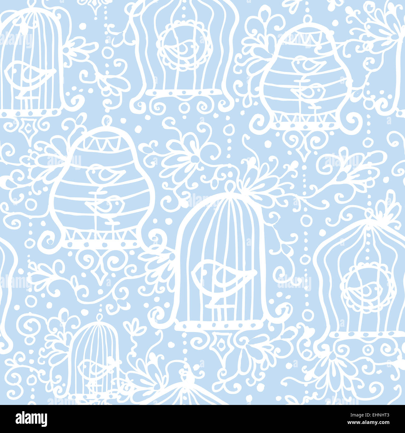 Drawing of birds in cages seamless pattern background Stock Photo - Alamy