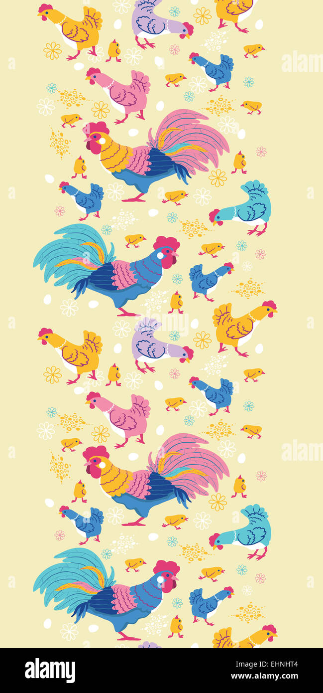 Fun chickens vertical seamless pattern background border Stock Photo ...