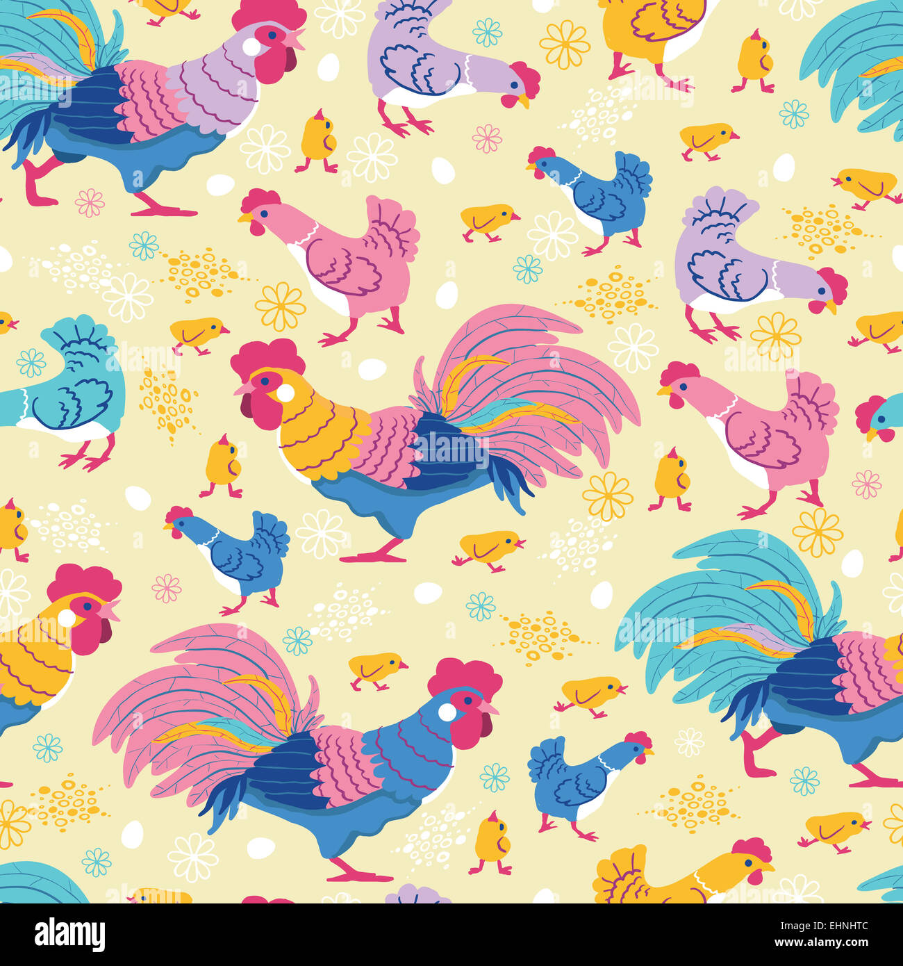 Fun chickens seamless pattern background Stock Photo - Alamy