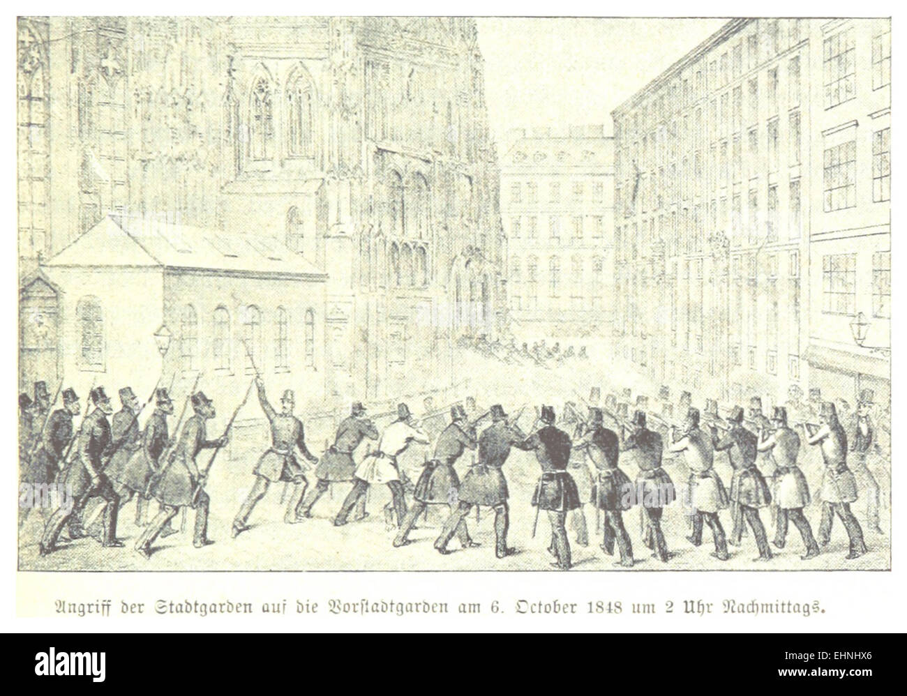 This 1898 illustration by Bach depicts the *Oktoberaufstand*, or ...