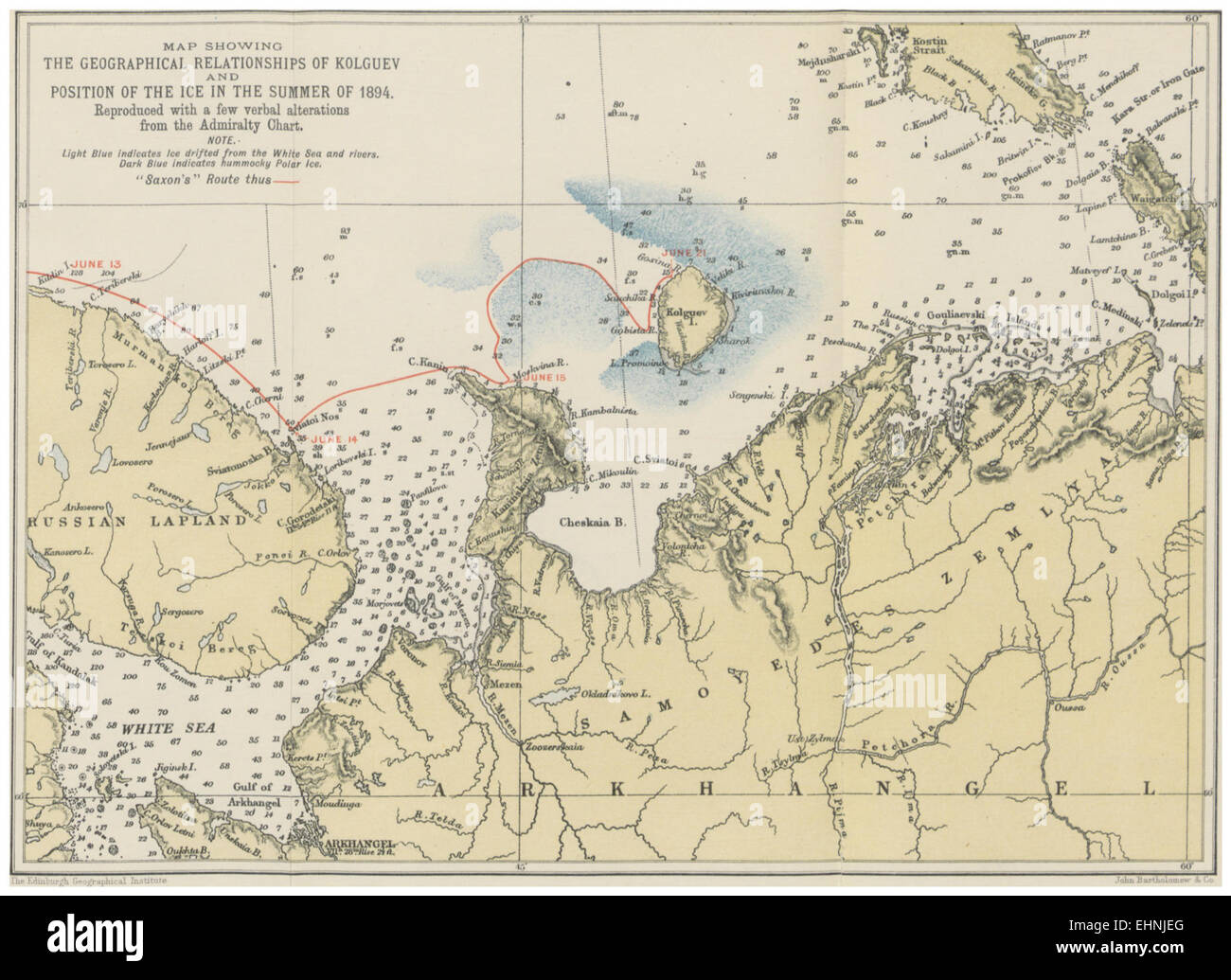 A 1895 map showing the Arctic regions of European Russia, illustrating ...
