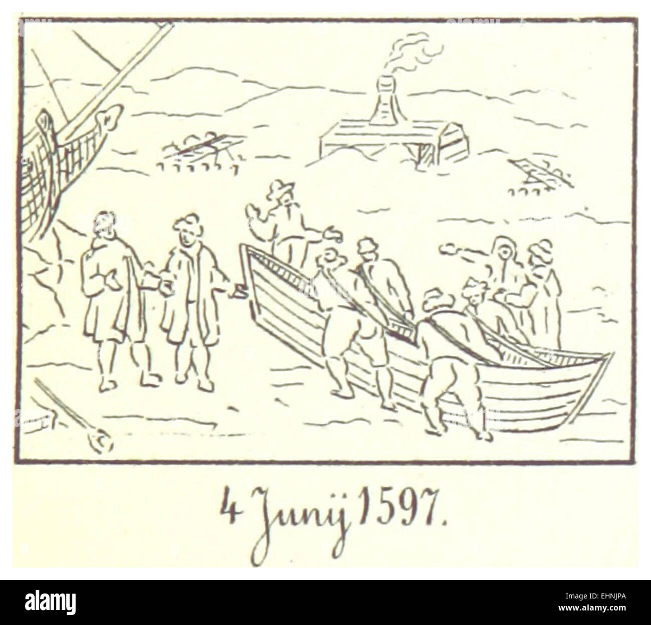 An illustration from Veer's 1873 work, dated June 4, 1597, likely ...