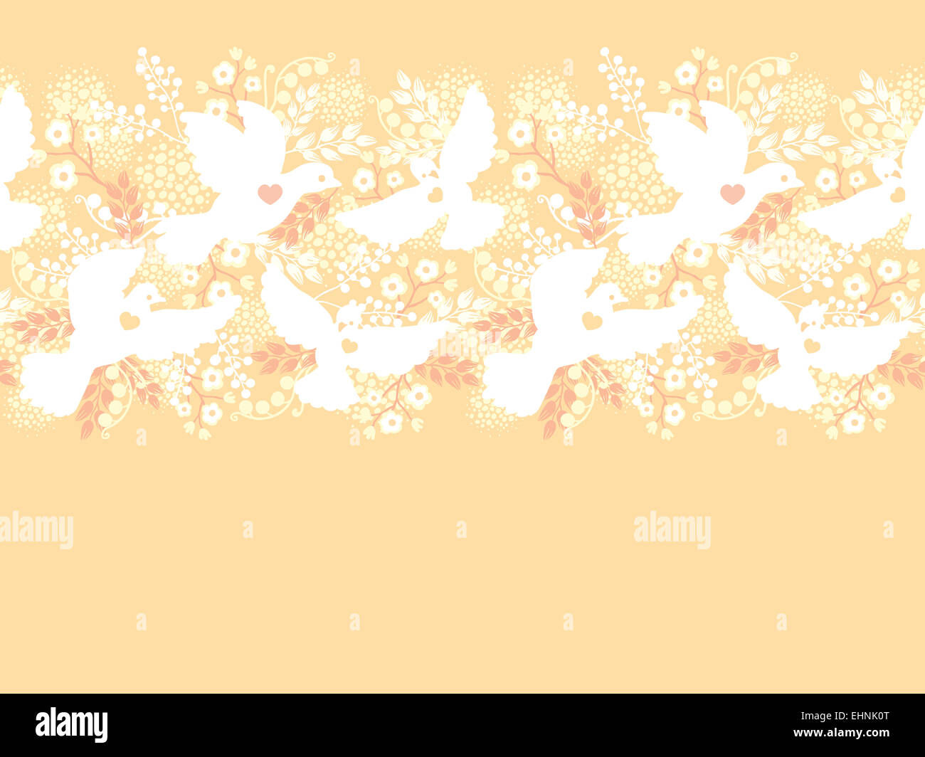 Wedding doves among flowers horizontal seamless pattern border Stock ...