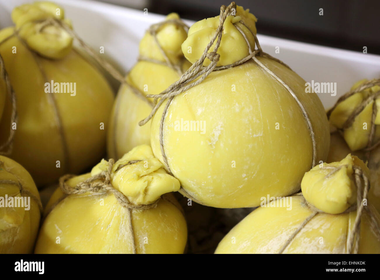 Freshly made buffalo mozzarella in Cremona, Italy. The cheese is ...