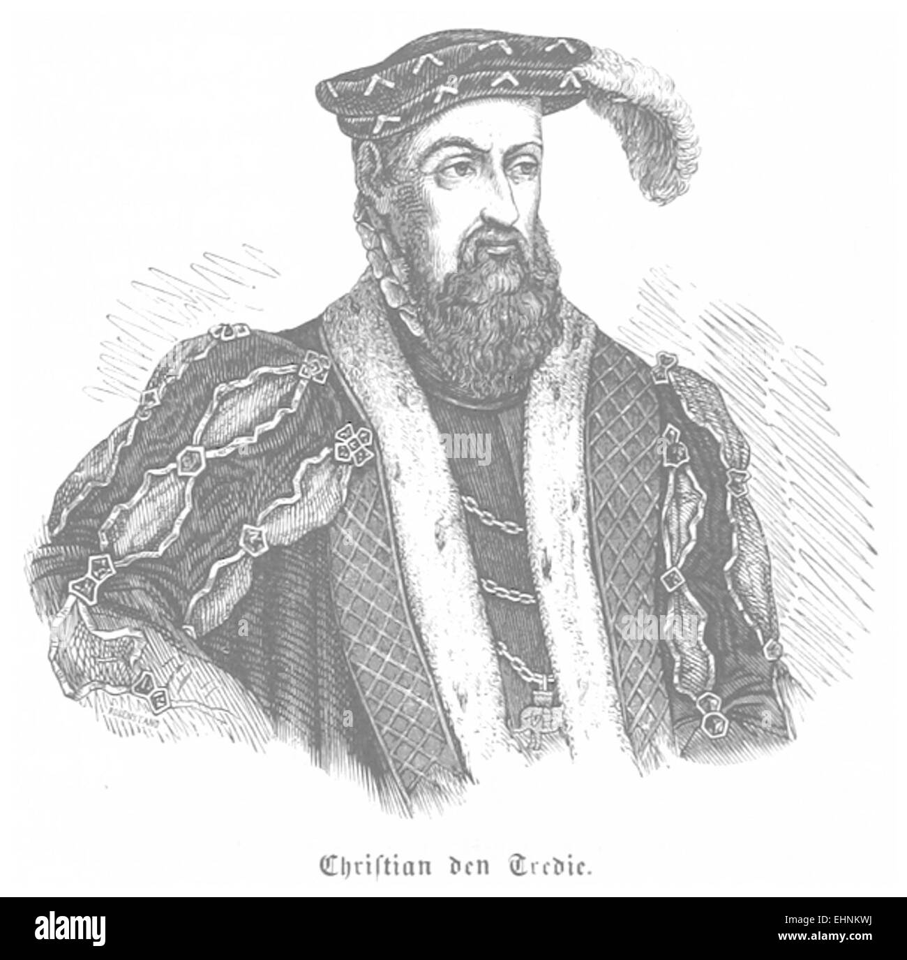 This 1856 illustration by J.H. depicts Christian III of Denmark, a ...