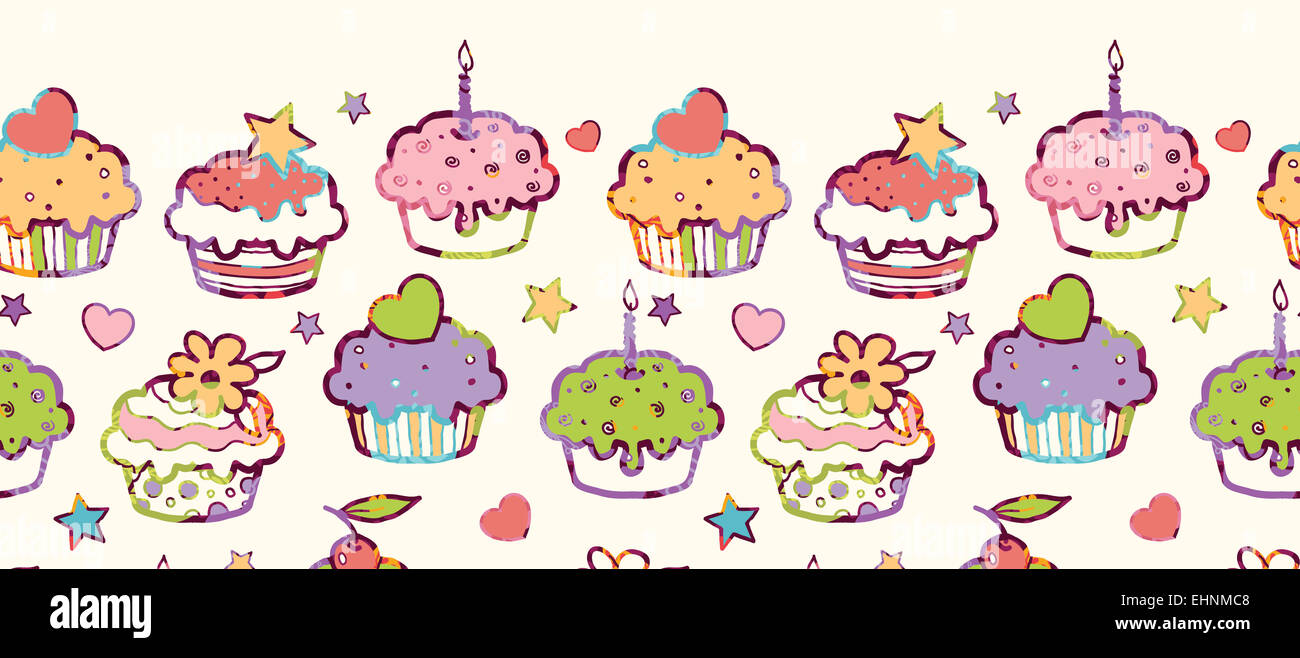 Birthday muffins horizontal seamless pattern background border Stock ...