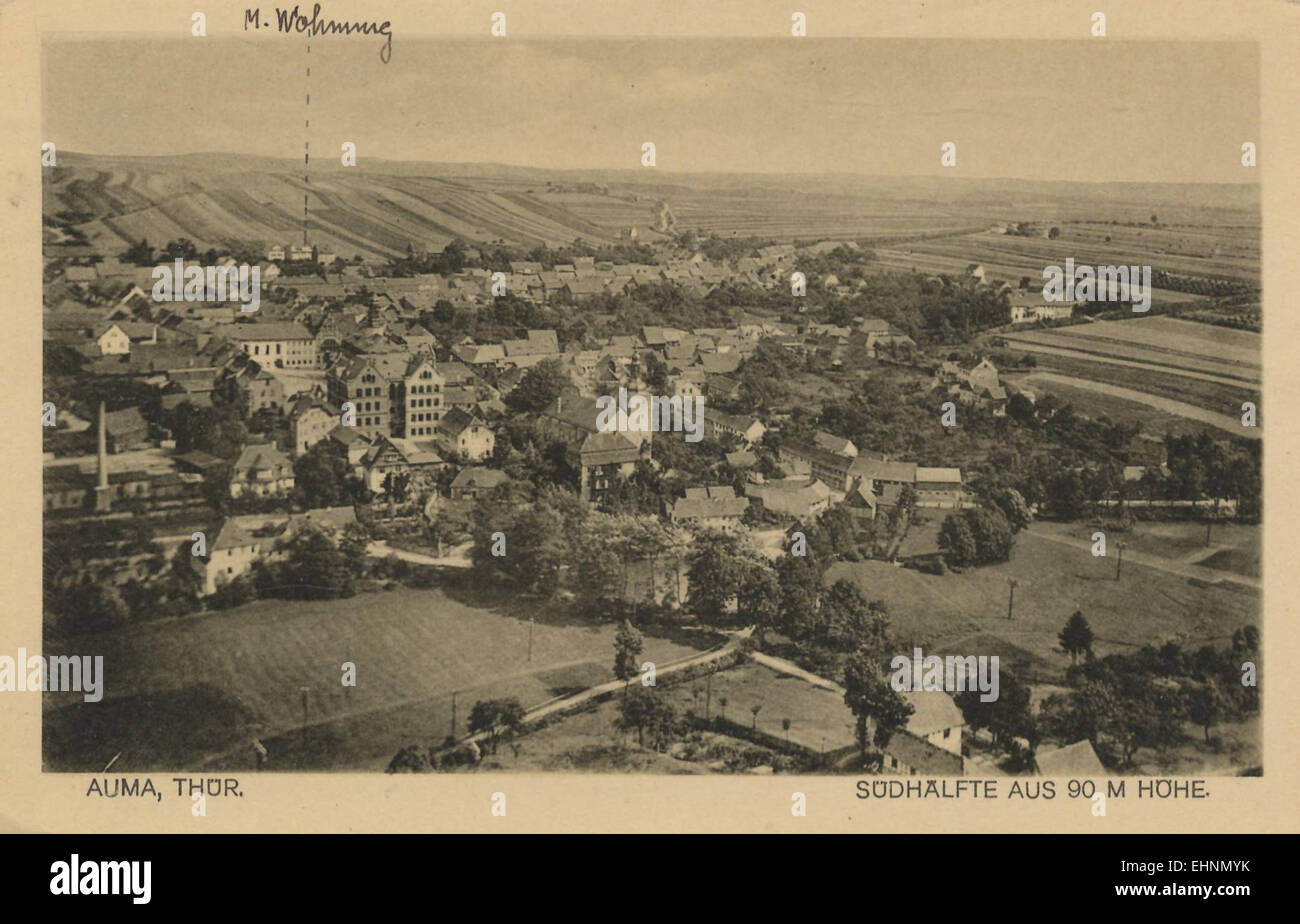 An illustration from the early 1900s depicting Auma, a town in ...