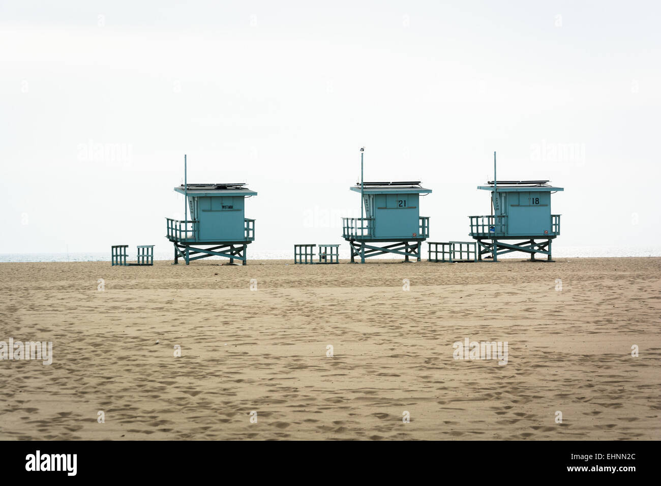 Lifeguard towers on the beach, in Venice Beach, Los Angeles, California ...