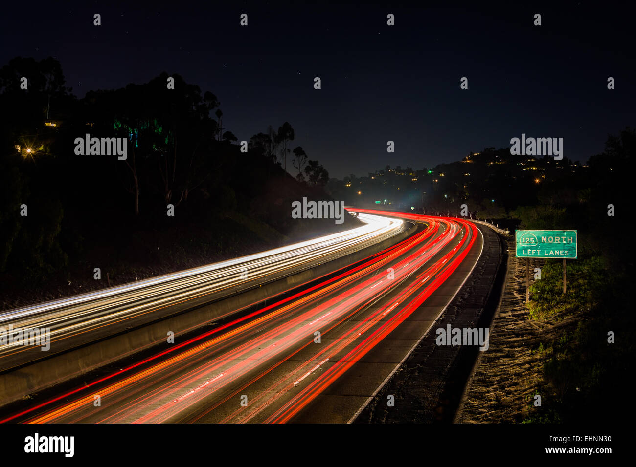 Long exposure of California Route 125 at night, in La Mesa, California ...