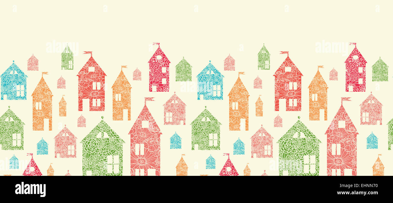 Flower town houses horizontal seamless pattern background Stock Photo ...