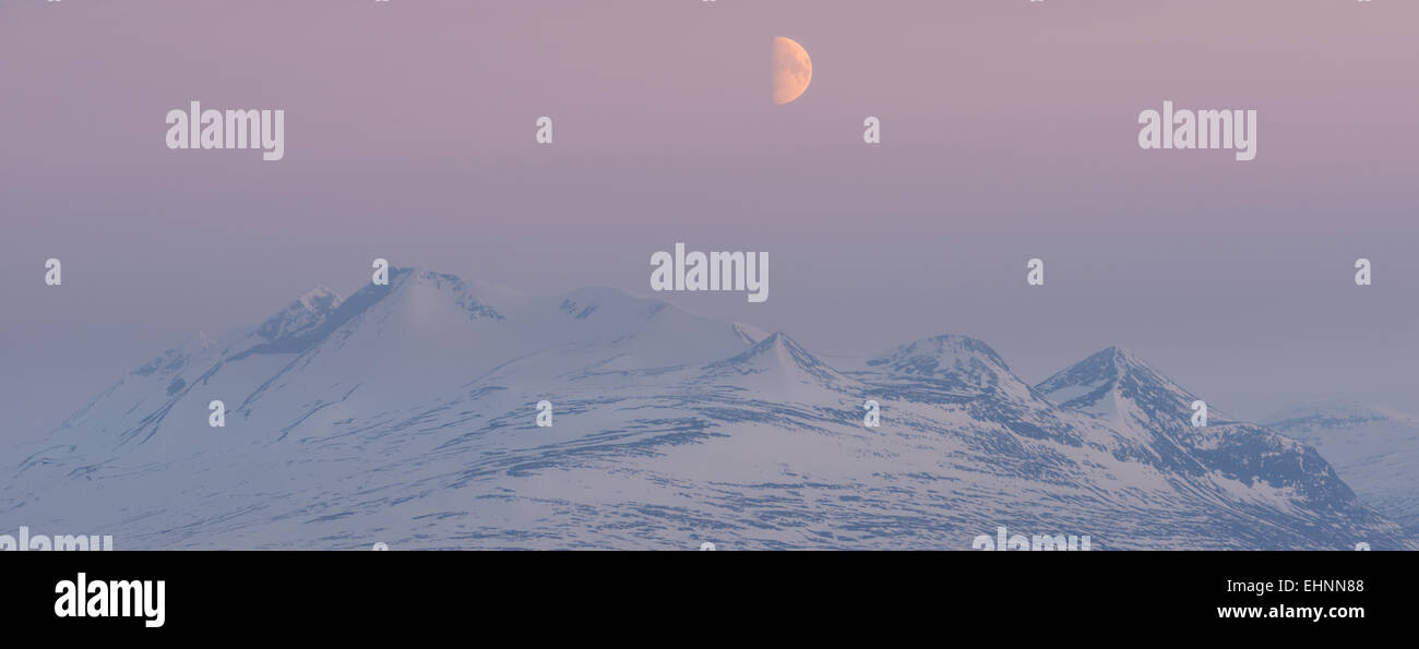 moon above Mt. Akka, Stora Sjoefallet NP, Sweden Stock Photo - Alamy