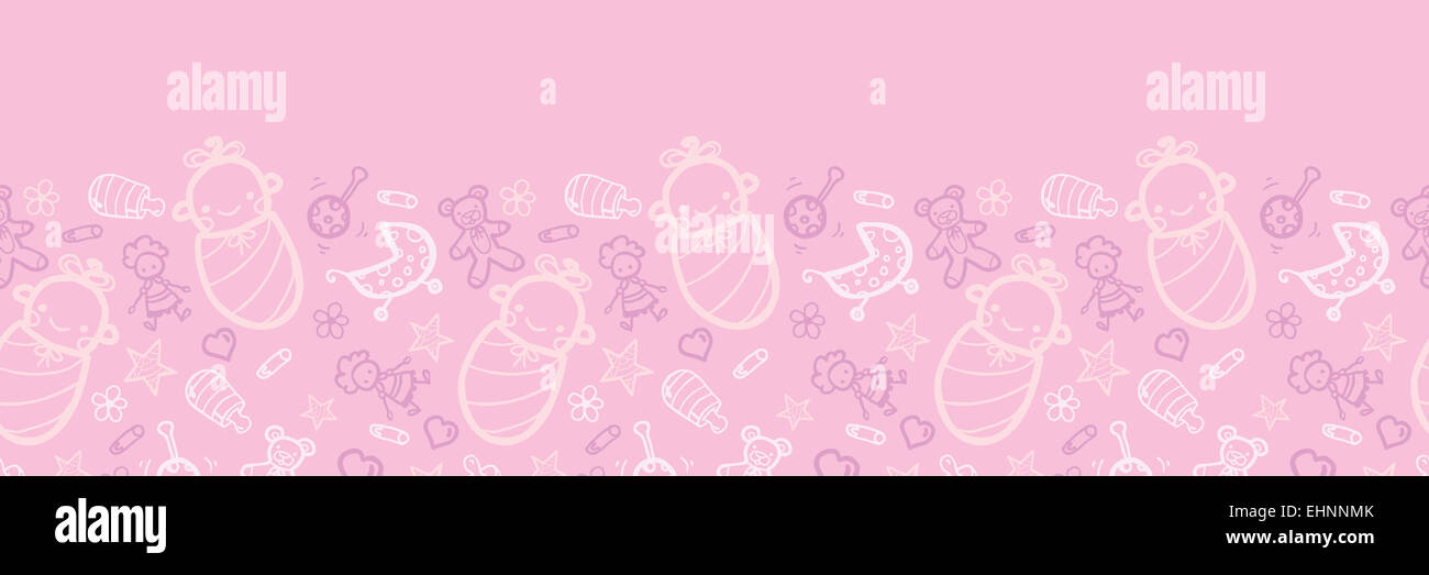 Baby girl pink horizontal seamless pattern background border Stock ...