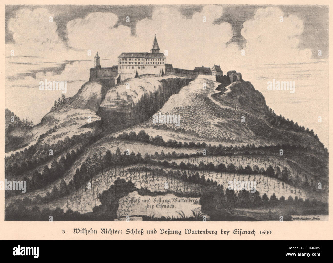 A 1690 illustration by Richter showing the Wartenberg Castle and ...