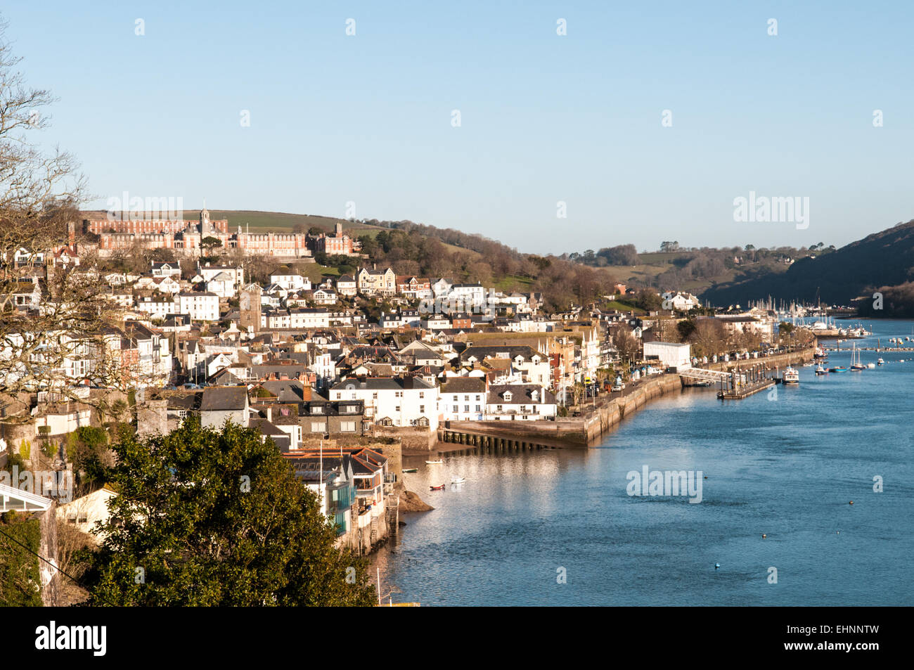View over the historic Devon riverside town Dartmouth looking up the ...