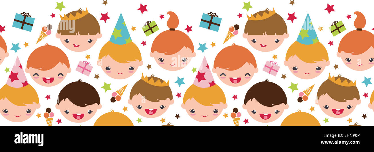 Kids at a birthday party horizontal seamless pattern background Stock ...