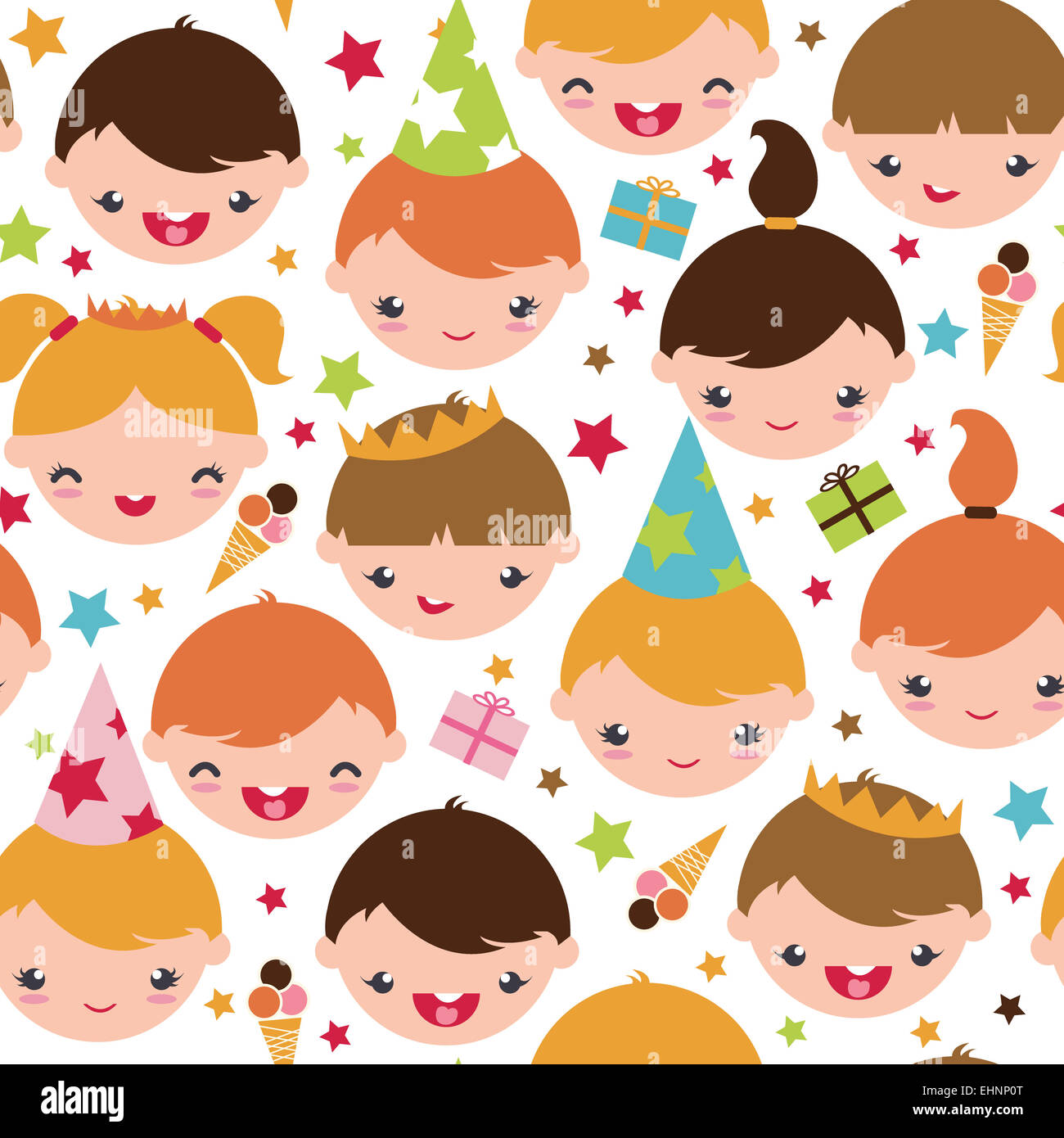 Kids at a birthday party seamless pattern background Stock Photo - Alamy