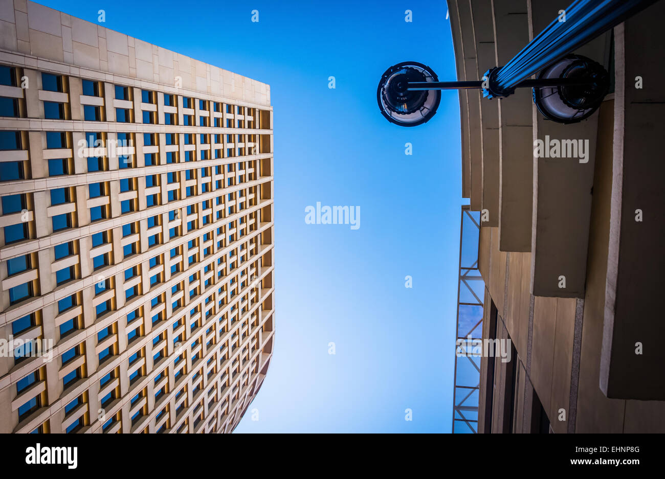 Looking up at a streetlamp and the Brandywine Building in downtown ...