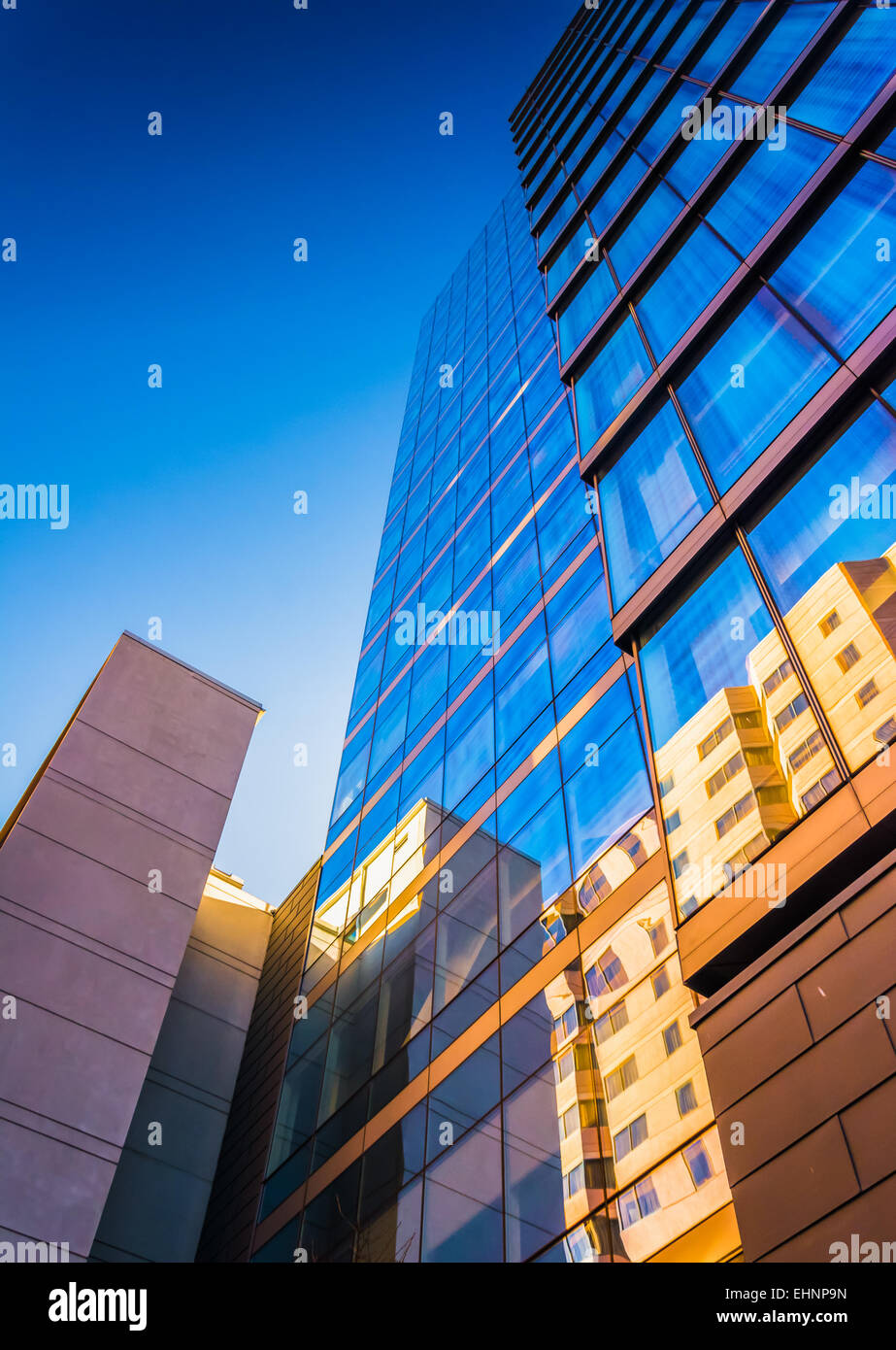 Looking up at the modern WSFS Bank building in downtown Wilmington ...