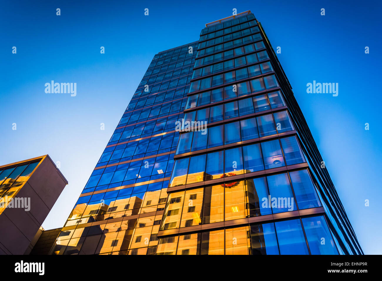 Looking up at the modern WSFS Bank building in downtown Wilmington ...