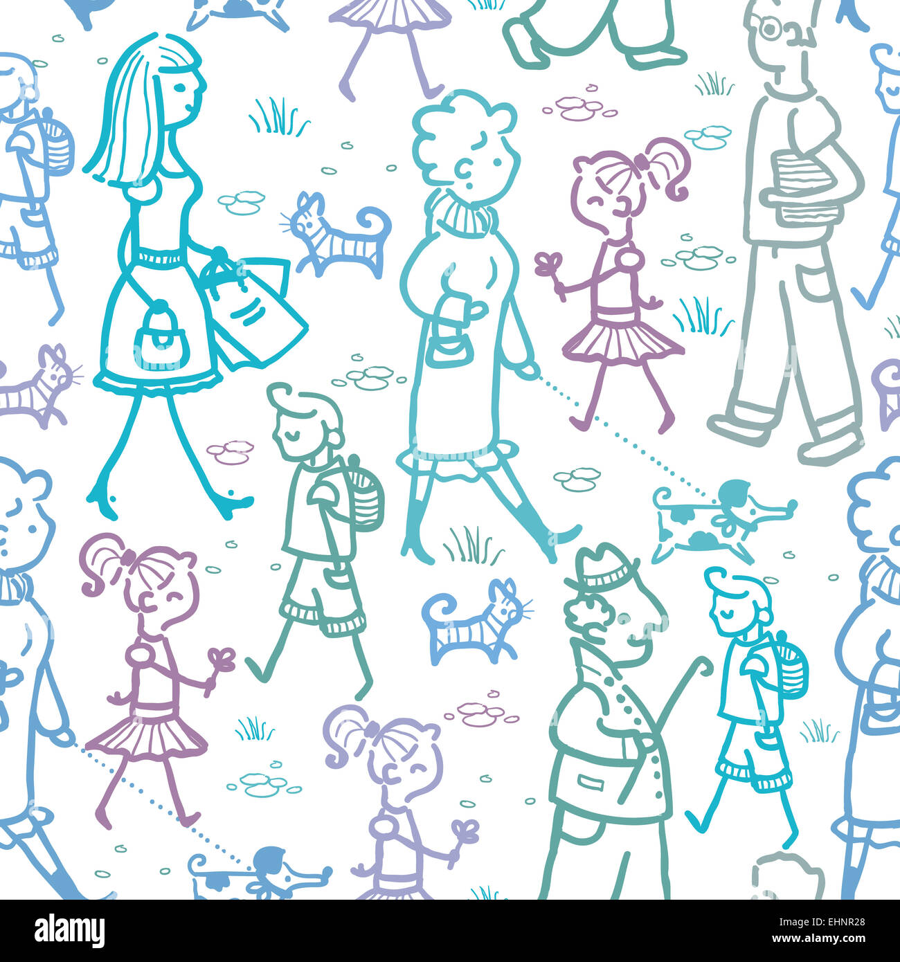 People walking seamless pattern background and borders Stock Photo - Alamy