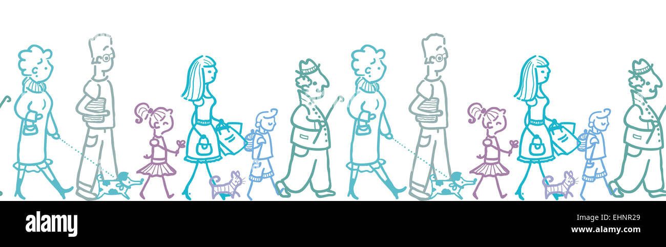 People walking horizontal seamless pattern background border Stock ...