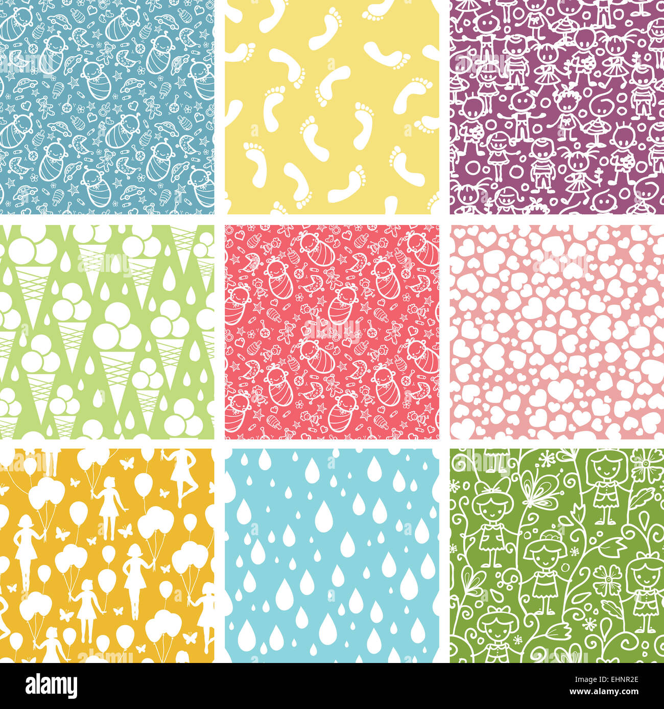 Set of nine kiddie things seamless patterns backgrounds Stock Photo - Alamy