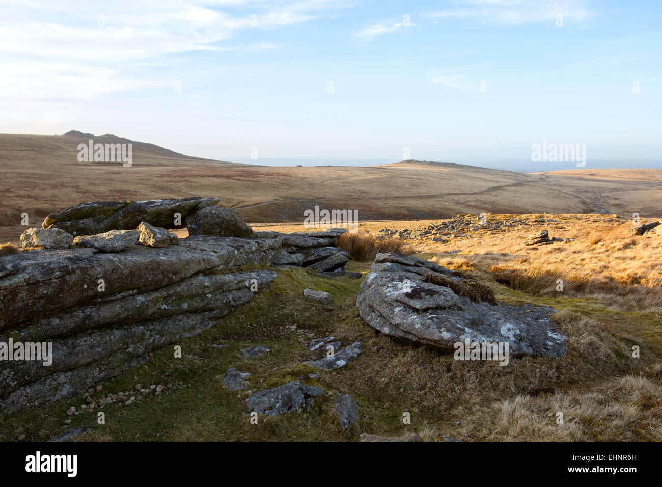 View from East Mill Tor towards West Mill Tor and Rowtor Dartmoor ...