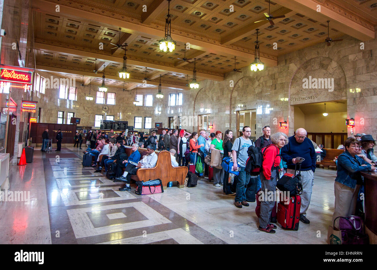 Interior of the beautiful railway station in Portland, Oregon. Shown is ...