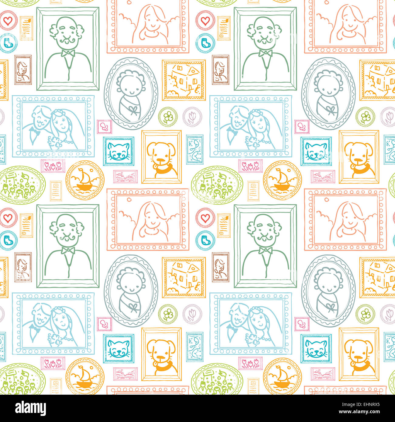 Family framed pictures seamless pattern background Stock Photo - Alamy