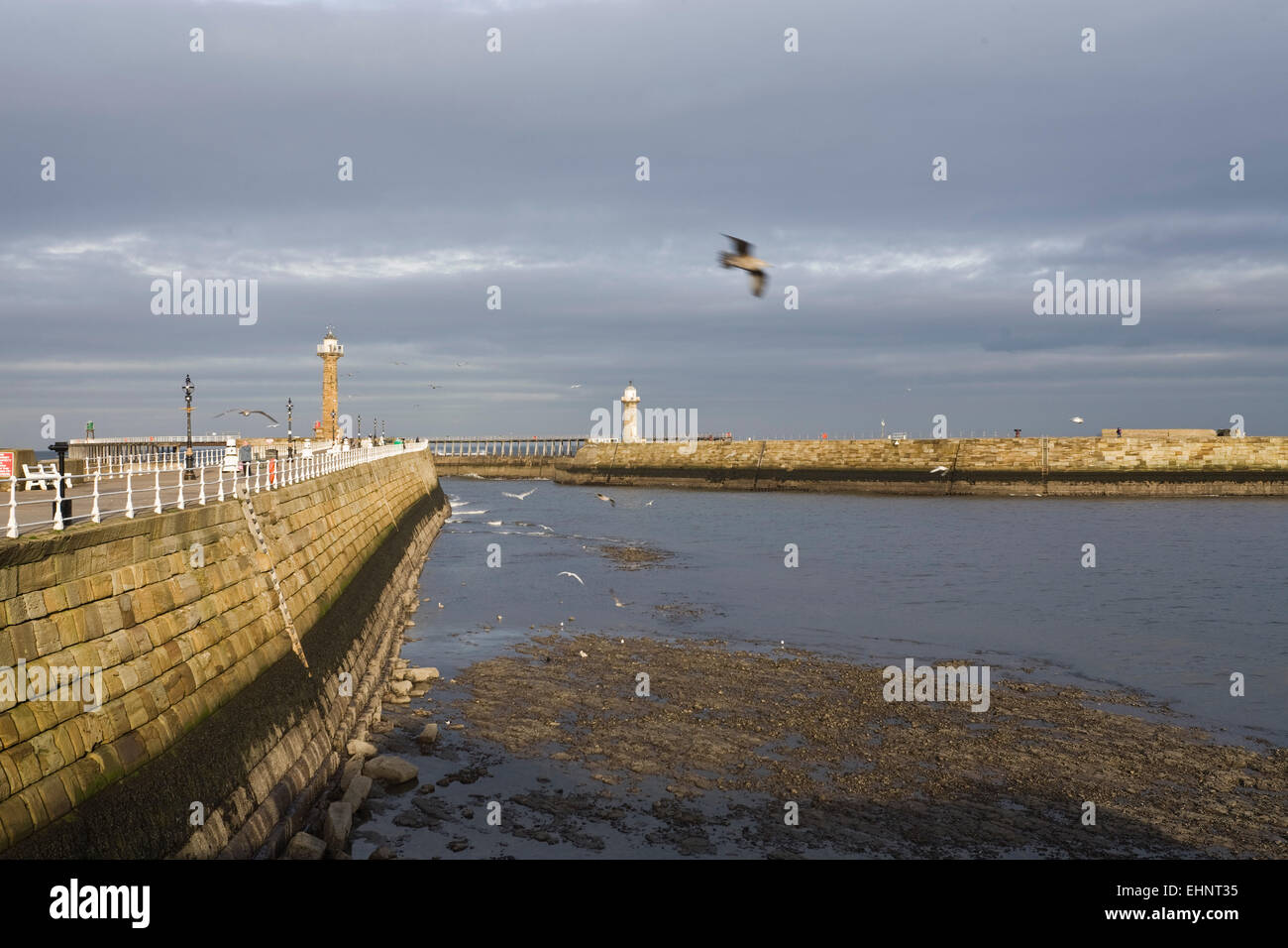 Storm approaching Whitby Pier, Whitby, North Yorkshire, England Stock ...