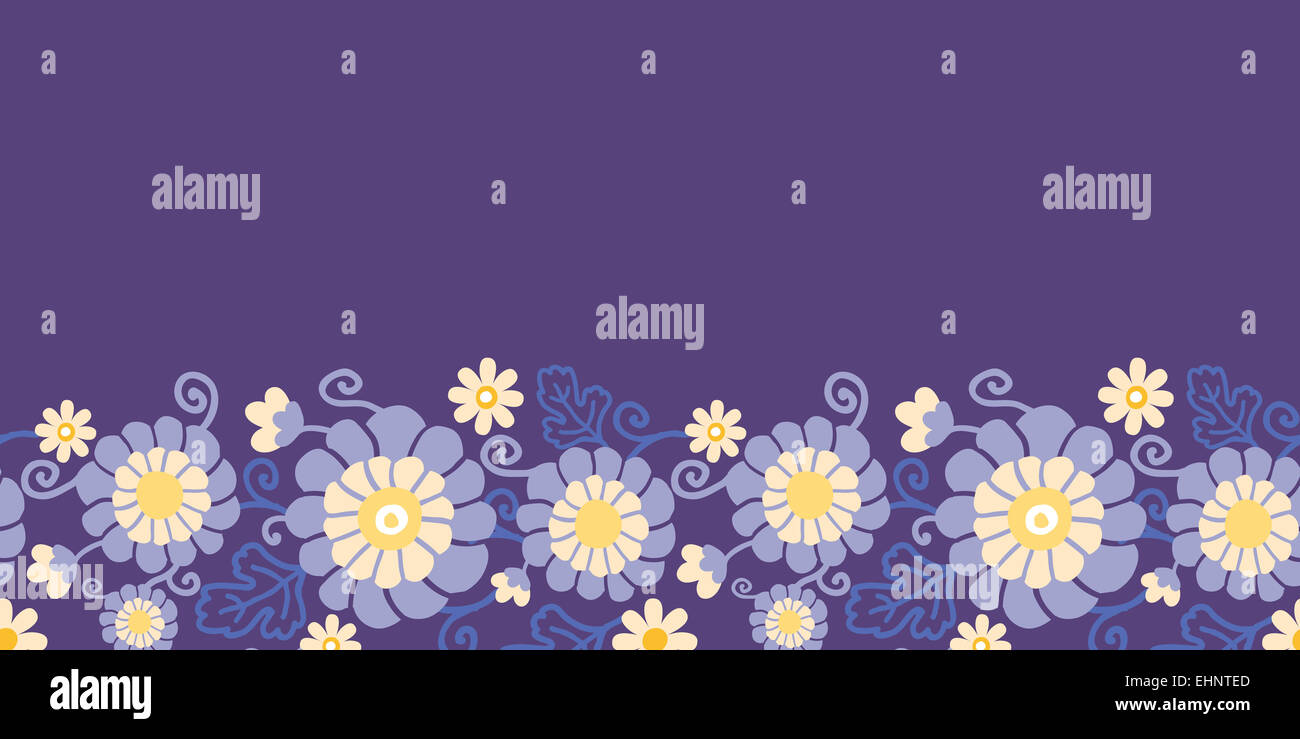 Purple flowers and leaves horizontal seamless pattern Stock Photo - Alamy