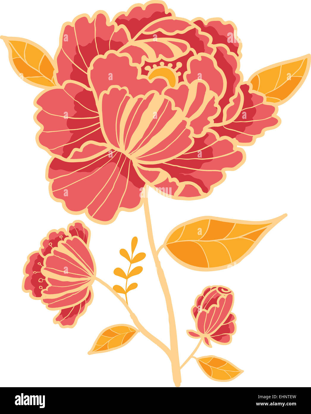 Golden and red flower design element Stock Photo - Alamy