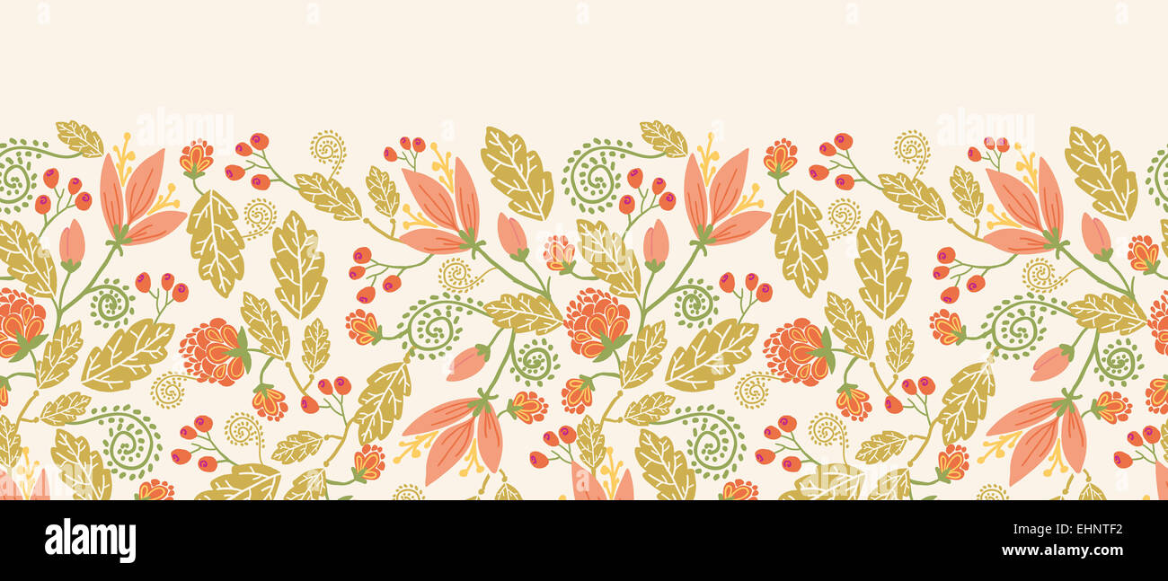 Spring flowers and berries horizontal seamless pattern border Stock ...