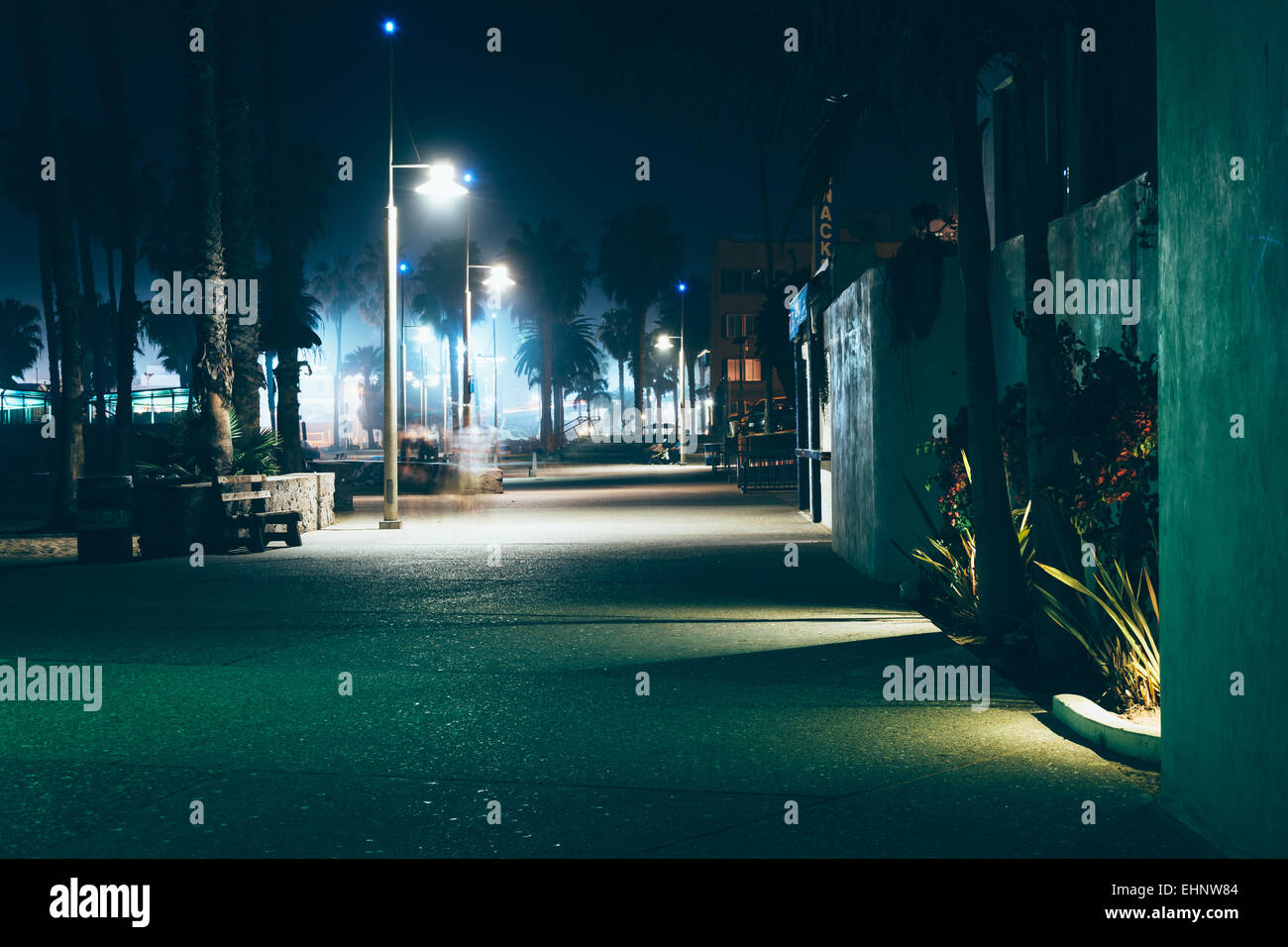 The Oceanfront Walk at night, in Santa Monica, California Stock Photo ...