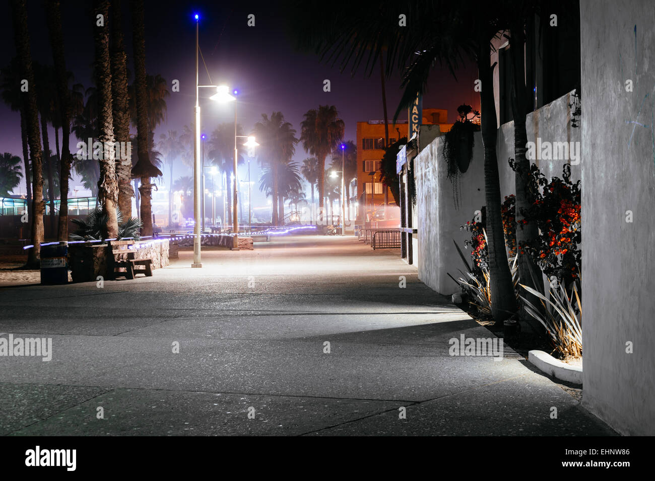 The Oceanfront Walk at night, in Santa Monica, California Stock Photo ...
