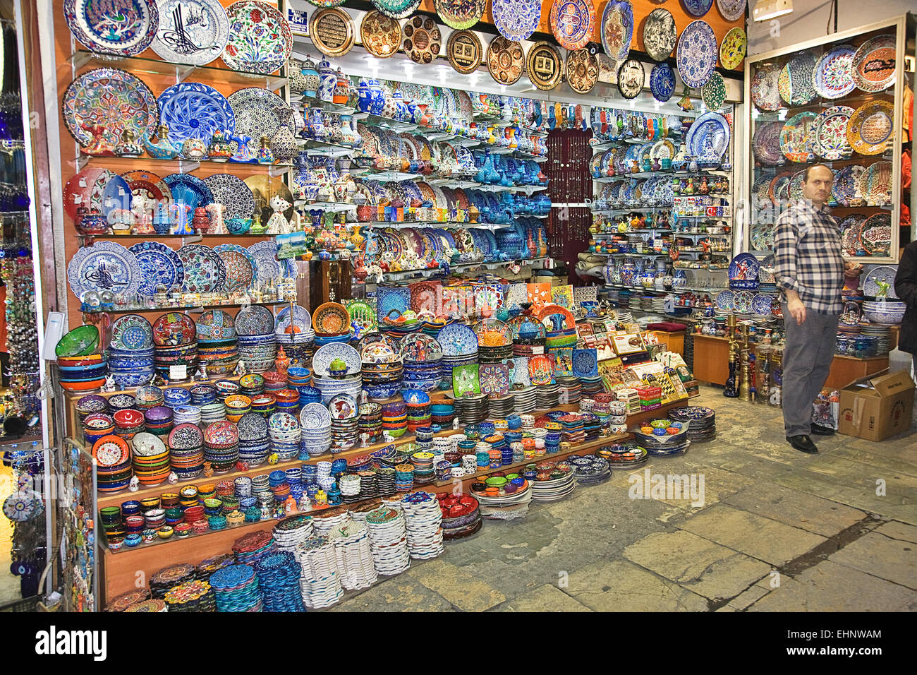 A booth at the Grand Bazaar in Istanbul is a study in colorful ...