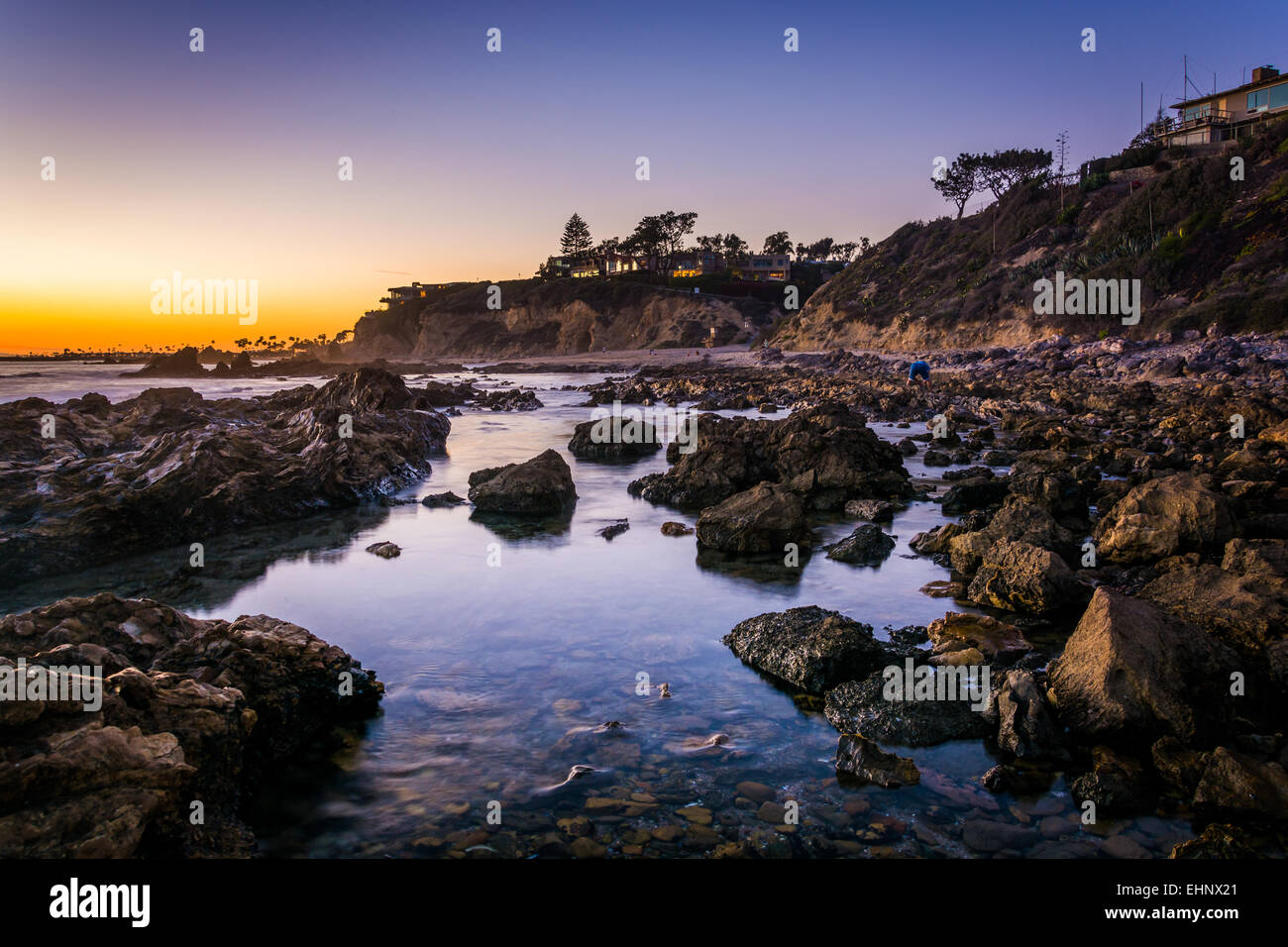 Tide pools at sunset, at Little Corona Beach, in Corona del Mar ...