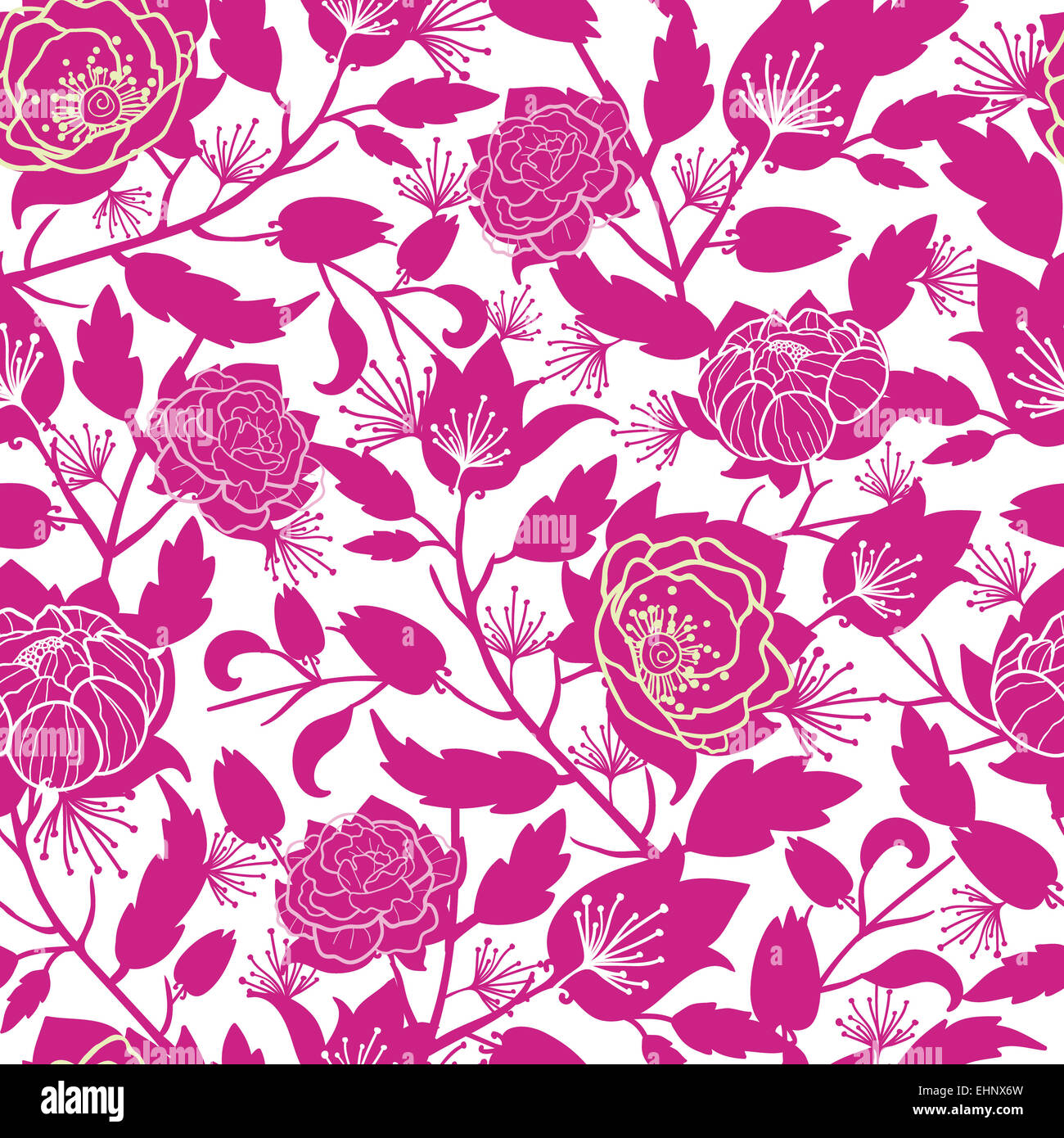 Magenta floral silhouettes seamless pattern background Stock Photo - Alamy
