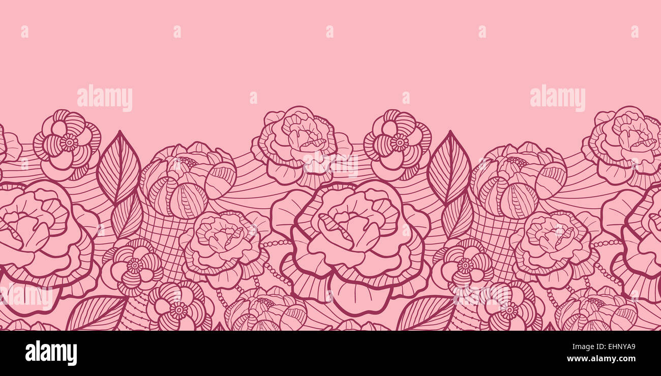 Red line art flowers horizontal seamless pattern border Stock Photo - Alamy