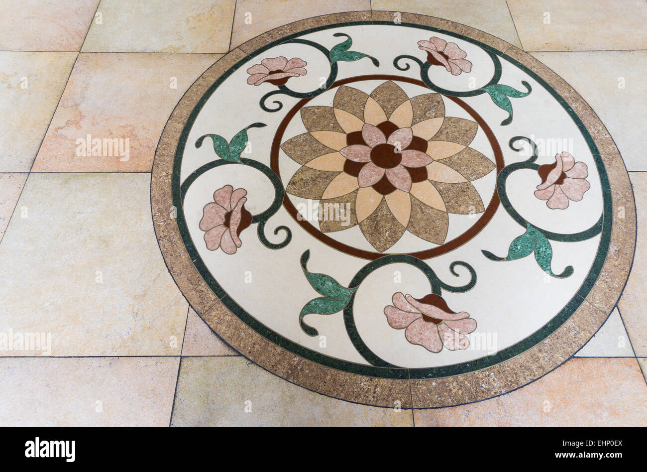 Five Circle Flowers on a Marble Floor with Round Frame Stock Photo - Alamy