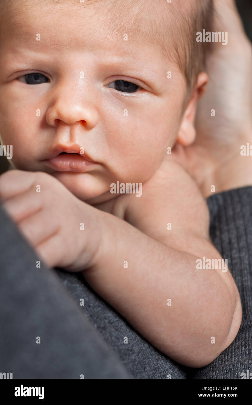 Close up Cute White New Born Baby Lying in Prone on White Cotton Cloth ...