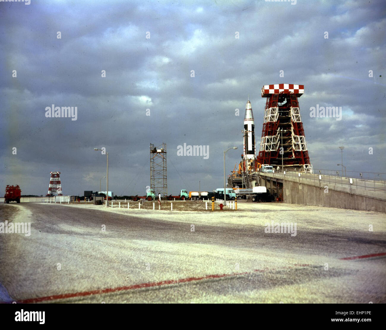 This image shows the Atlas 10A rocket on its launch pad, prepared for ...