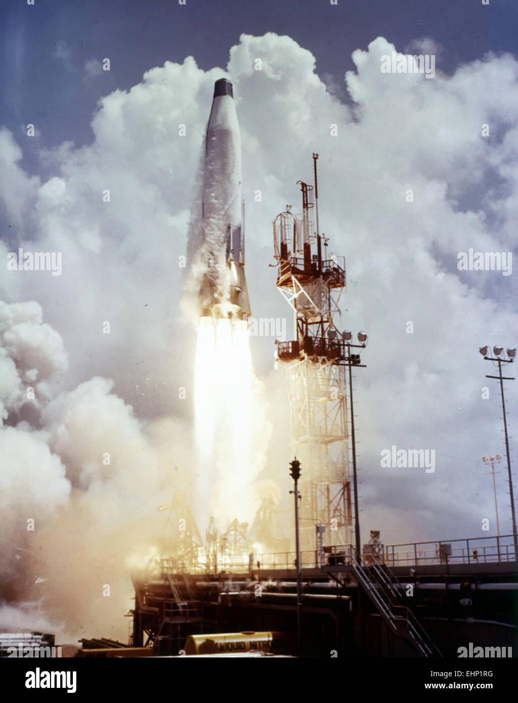 Photograph of the Atlas 11D missile launch on August 24, 1959 ...