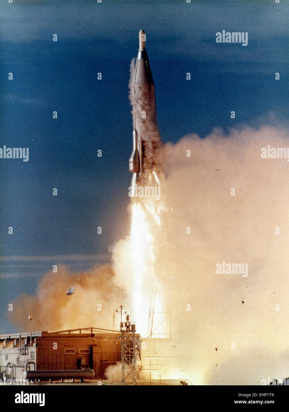 The Atlas 27E rocket liftoff on June 29, 1962, captured during a space ...